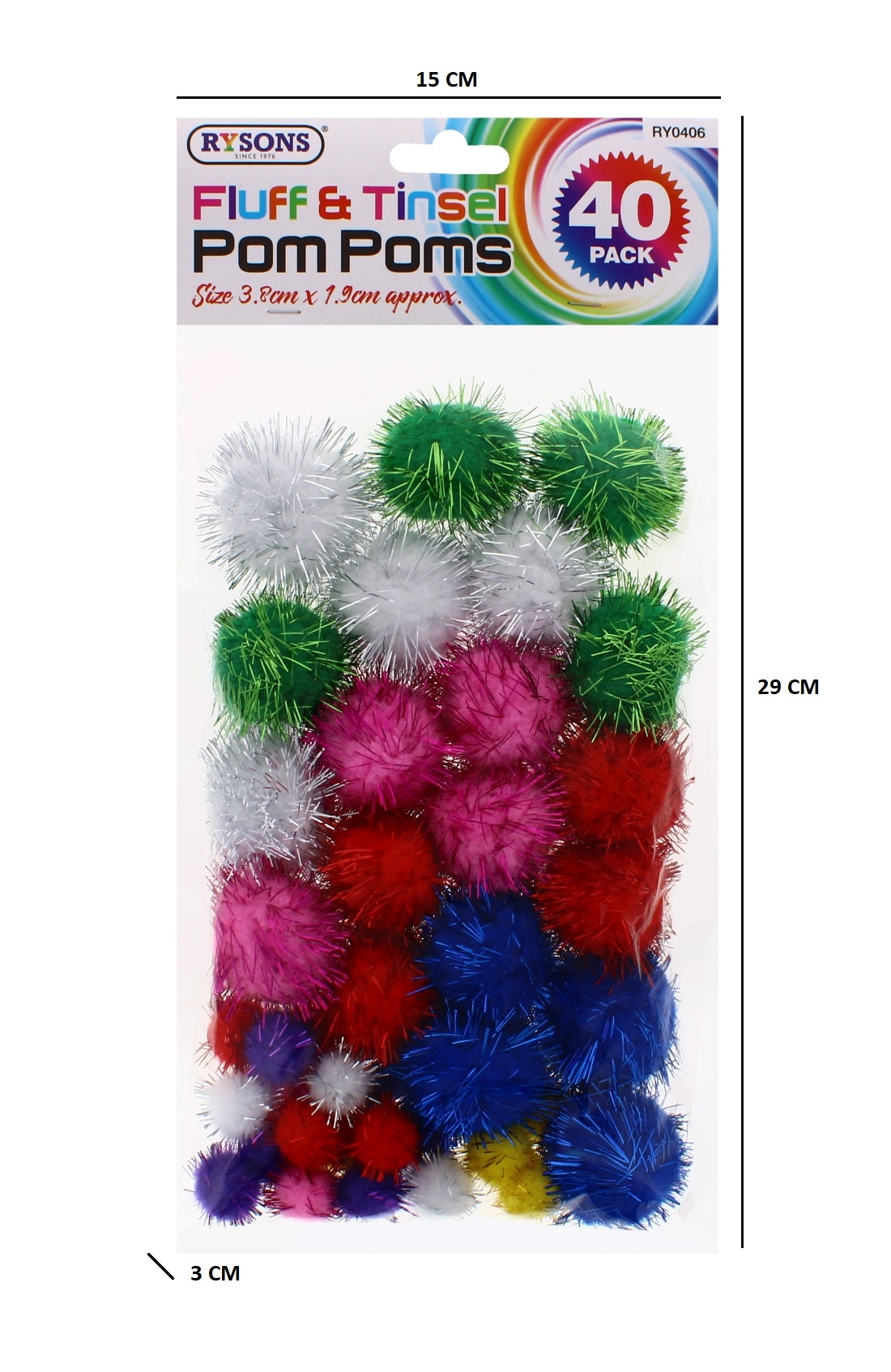 Wholesale Fluff & Tinsel Pom Poms, 40 Pack