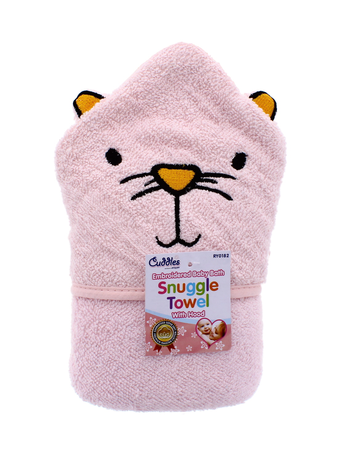 Wholesale Embroidered Baby Bath Snuggle Towel With Hood Pink